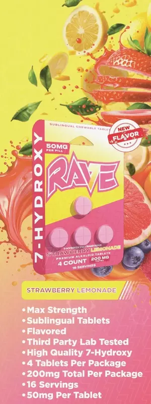 Rave 7OH 50mg Tablets | Strawberry Lemonade Flavor