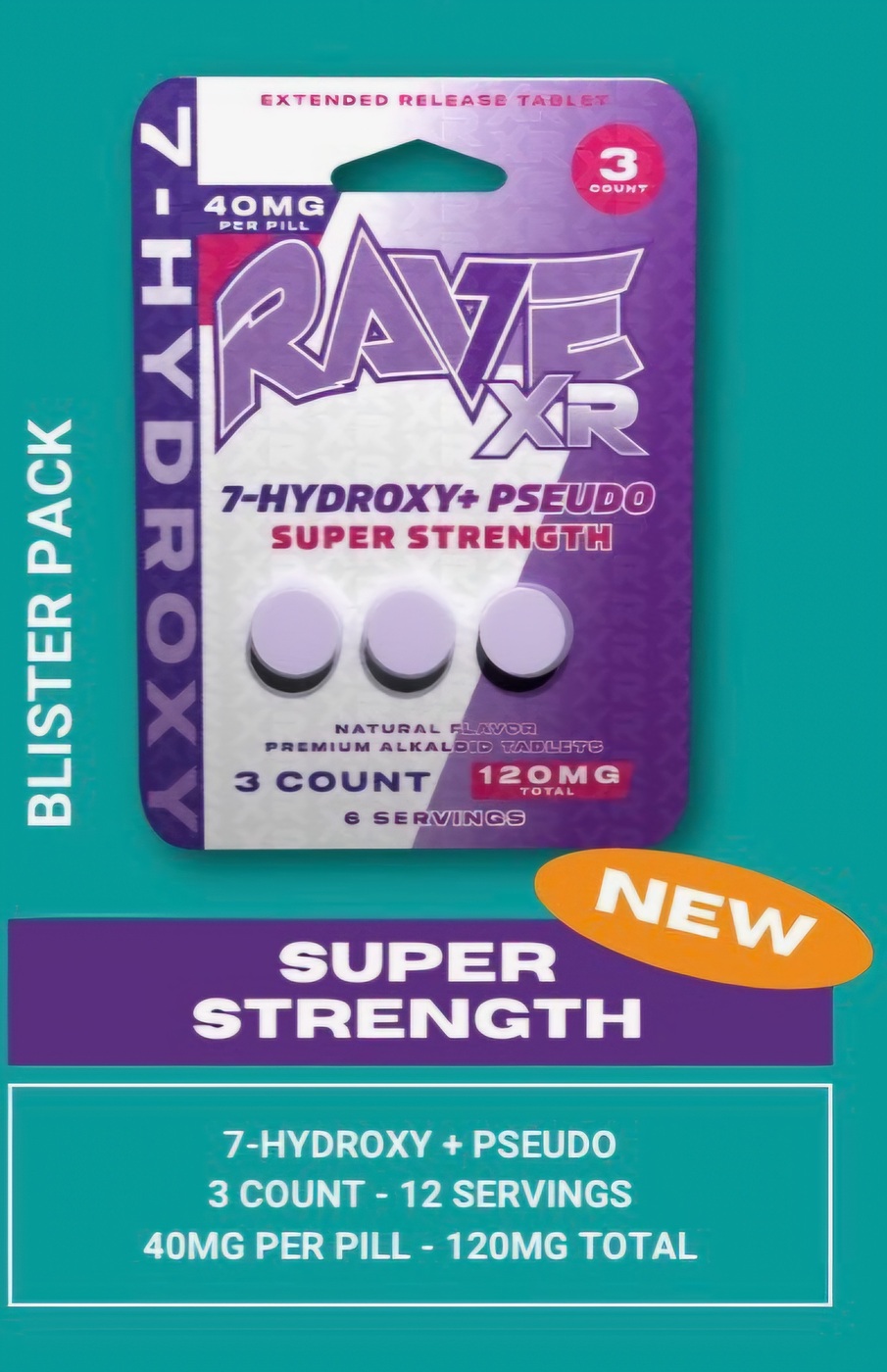 Buy Rave XR 7-Hydroxy + Pseudo Super Strength Tablets Online